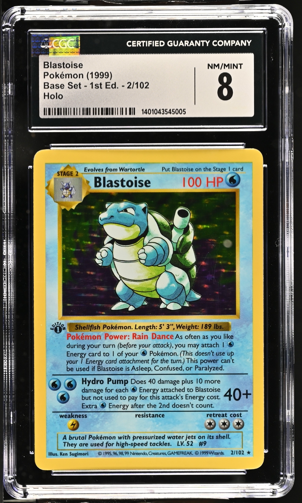 CGC 8 Blastoise Base Set Shadowless 1st Edition 2/102 Holo Rare Pokemon ...