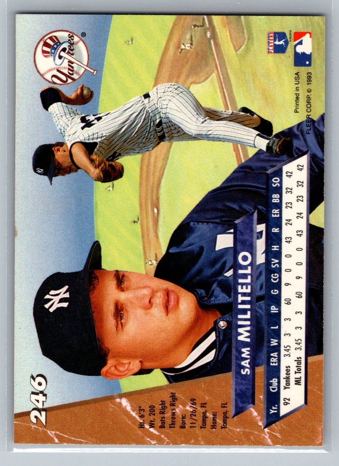 Sam Militello 1993 Ultra Rookie BASEBALL #246 New York Yankees | eBay