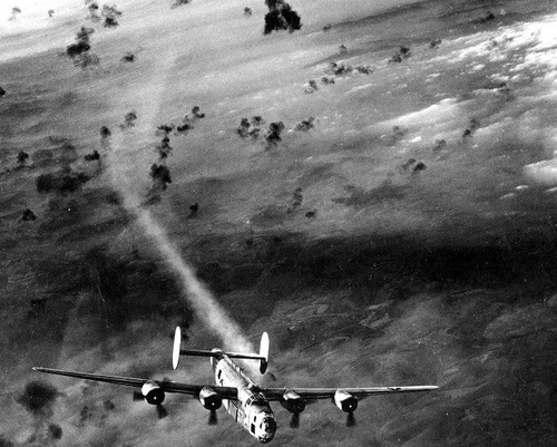 Consolidated B-24 Liberator Bomber flying through flak 8x10 WWII WW2 ...
