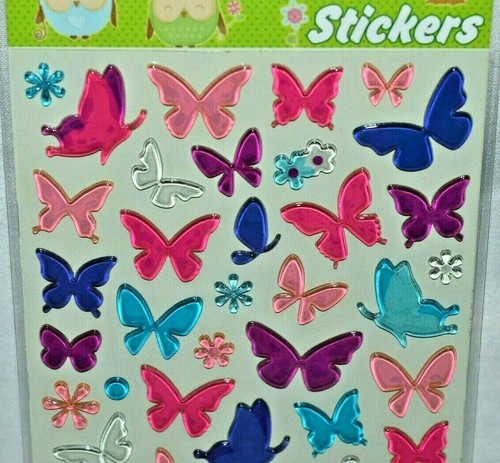 NEW-TSI KAWAII PUFFY GLOSSY COLORFUL BUTTERFLY STICKERS -BLUE PINK ...