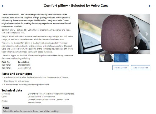 New Genuine Volvo XC90 XC60 XC40 S60 S80 S90 Headrest Comfort Pillow ...