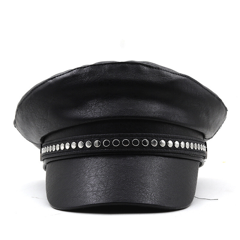 Women Men Faux Leather Military Beret Hat Captain Sailor Army Flat Cap ...