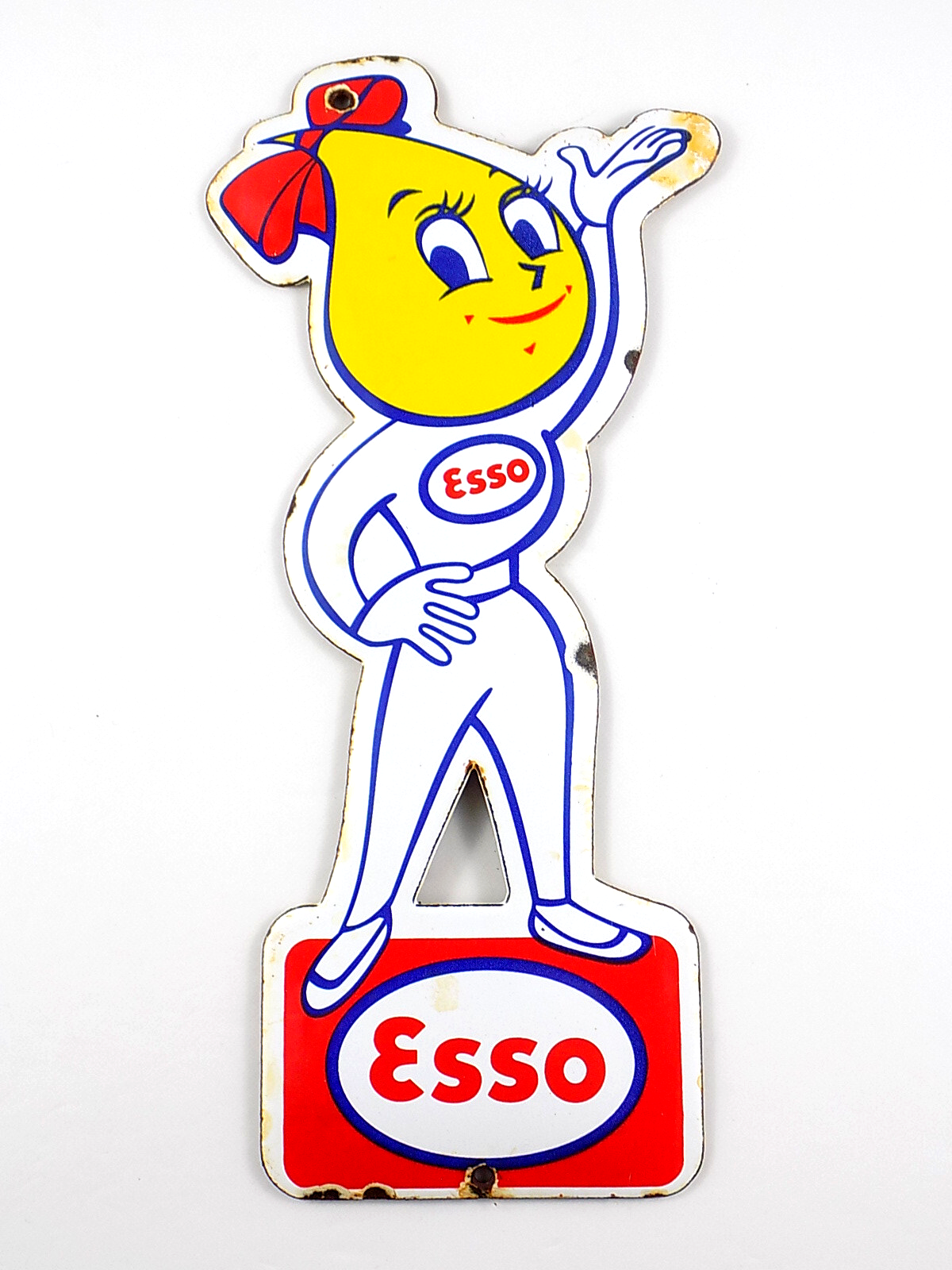 VINTAGE ESSO DROP GIRL PORCELAIN METAL SIGN 7-7/8" x 3-5/8" GAS STATION ...