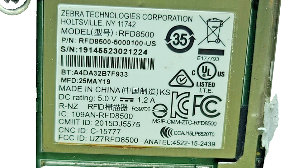 Zebra RFD8500 RFID Barcode Scanner RFD8500-5000100-US Gray NO Cables ...