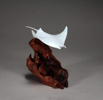 Manta Ray Sculpture by John Perry Pellucida Statue on Wood 7In Tall | eBay