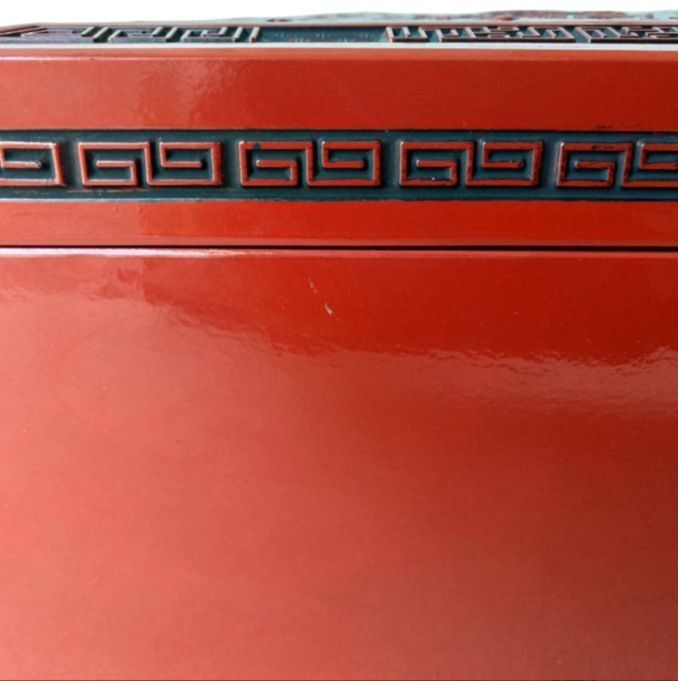 Vintage Chinese Style Cinnabar Red Lacquer Box w/ Drawer Carved Design ...