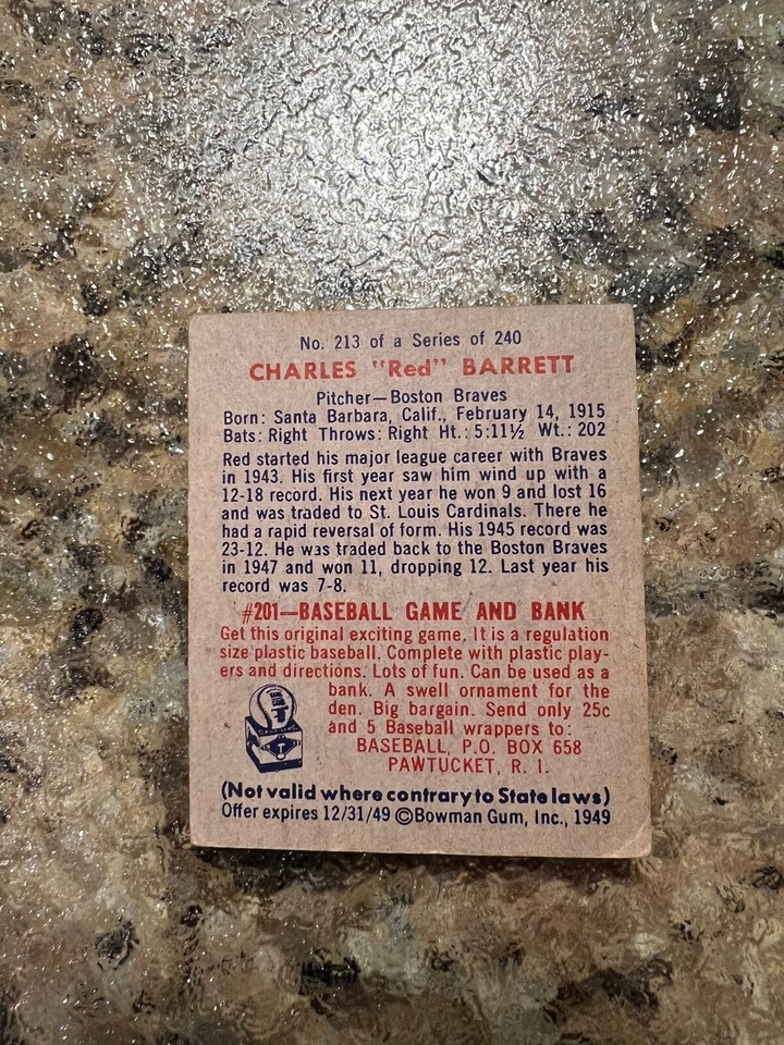 1949 BOWMAN BASEBALL HIGH #213 RED BARRETT EX/EX+!!!!!!!! | eBay