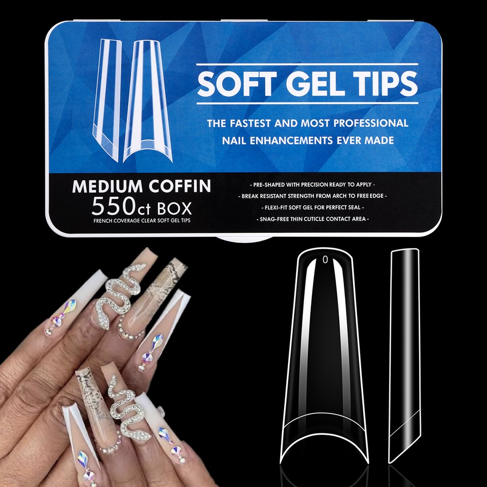 550 Clear Soft Gel Full Cover Clear False Tips Seamless Press On Nails ...