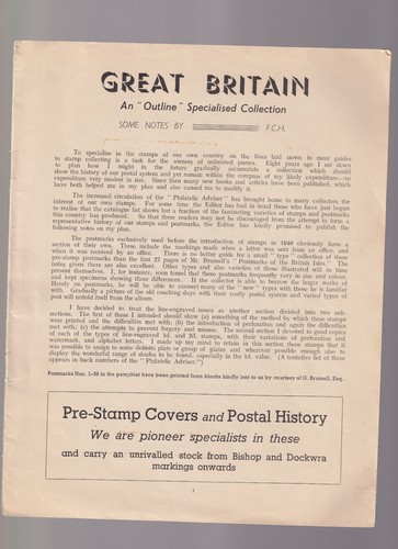 GREAT BRITAIN pamphlet AN OUTLINE SPECIALISED COLLECTION postal history ...