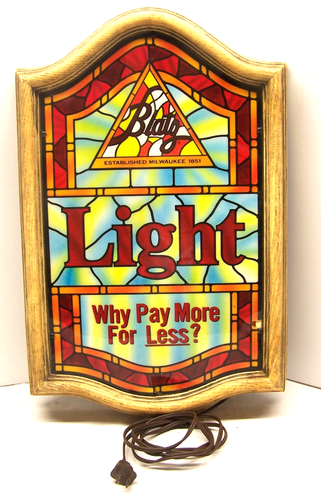 Blatz Light "Why Pay More For Less" Beer Lighted Sign 20” X 13” 1980s ...
