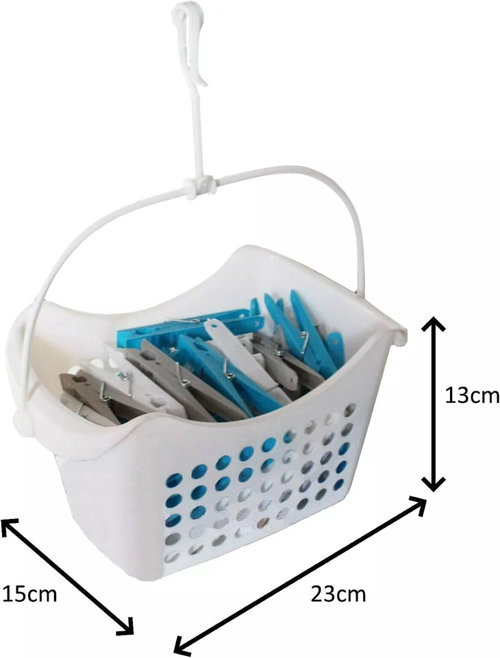 Plastic Peg Basket 50 Pegs Clothes Garment Laundry Washing Line Hanging ...