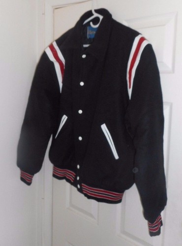 NOS GEM Black Wool + Red-White Leather! HOTROD Varsity LETTERMAN ...