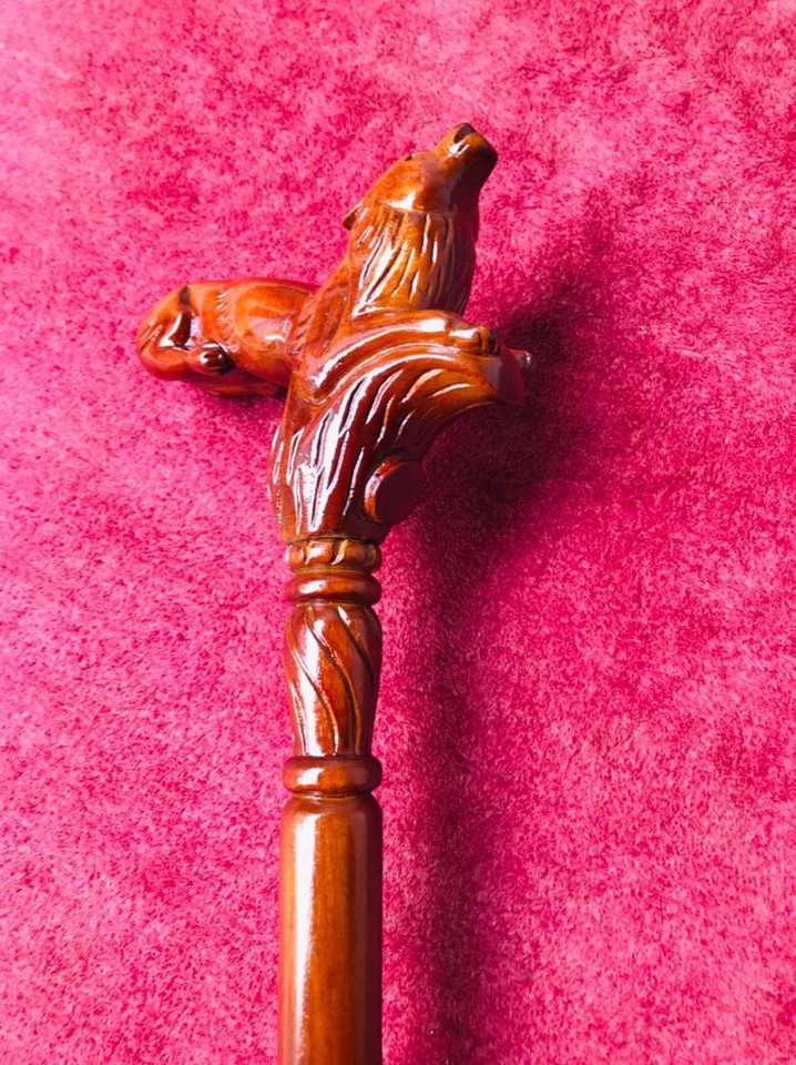 Wooden Wolf Head Walking Stick and Stylish Wooden Walking Stick for Men ...