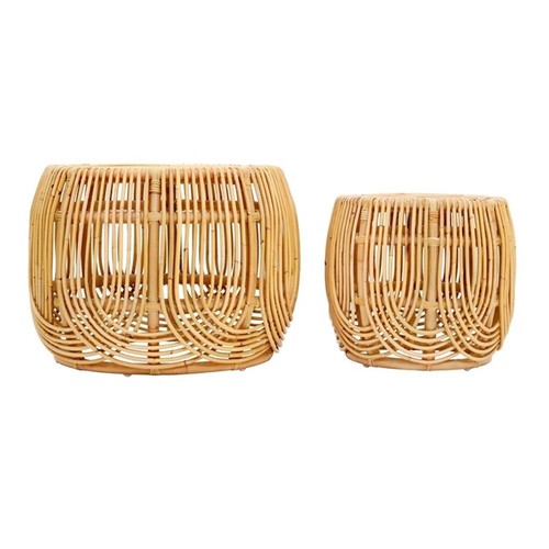 Maklaine Modern Contemporary Natural Rattan Veneer Nesting Tables | eBay