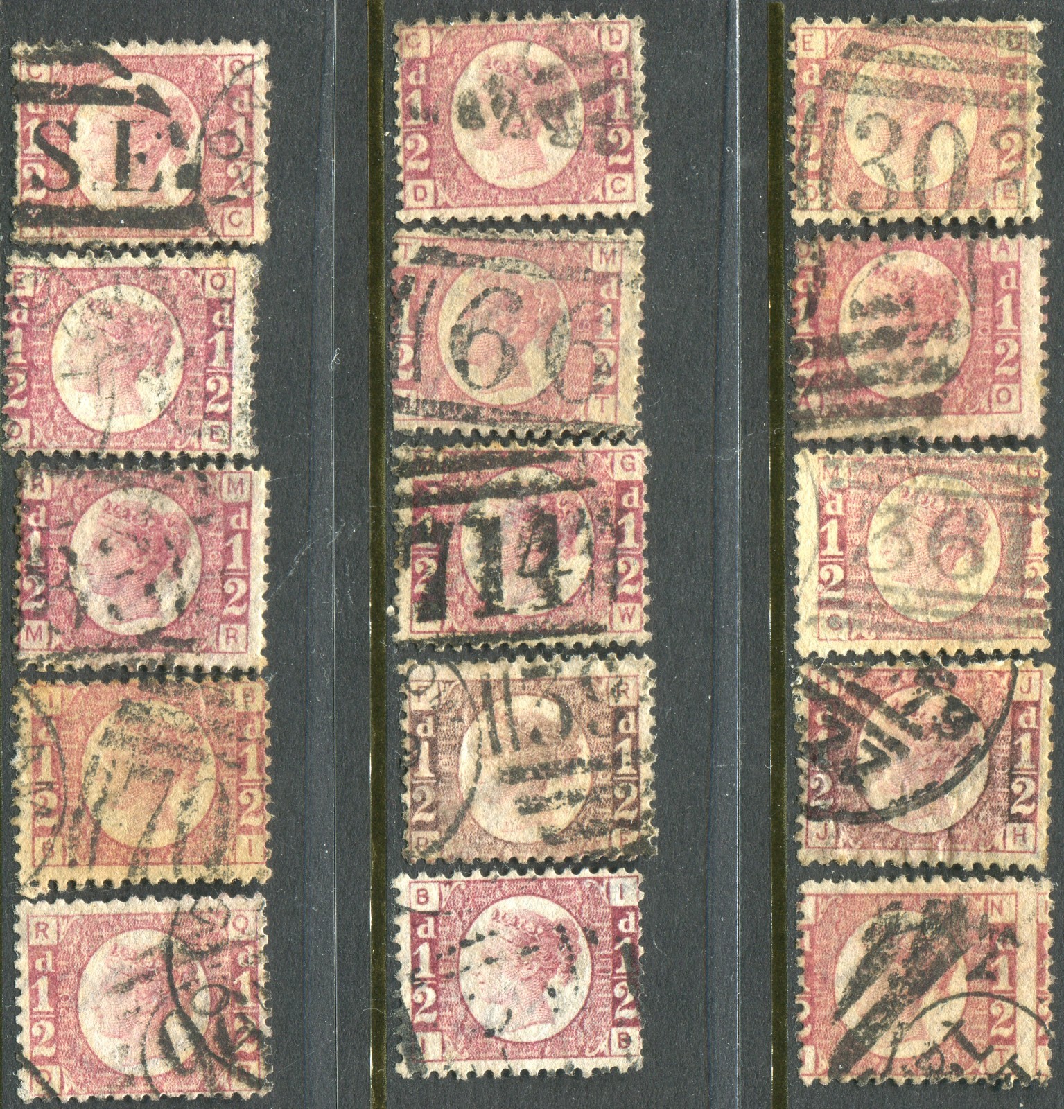 (910) 15 VERY GOOD USED SG48 QV 1/2d ROSE RED MIXED PLATES INC 3, 8 ...