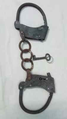 Old Handcuffs Iron Adjustable Cuffs with Chain Rusty Antique Style ...