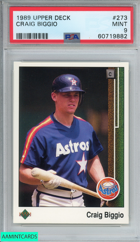 1989 UPPER DECK CRAIG BIGGIO #273 ROOKIE RC HOUSTON ASTROS HOF PSA 9 ...