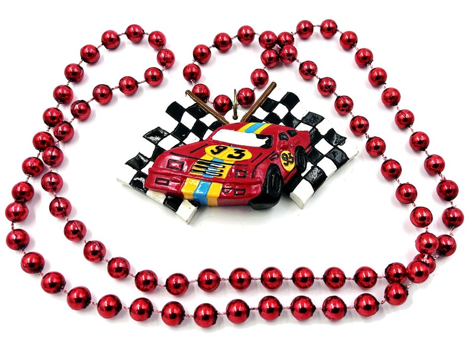 Race Car Mardi Gras Bead Necklace New Orleans Party Parade Checkered ...