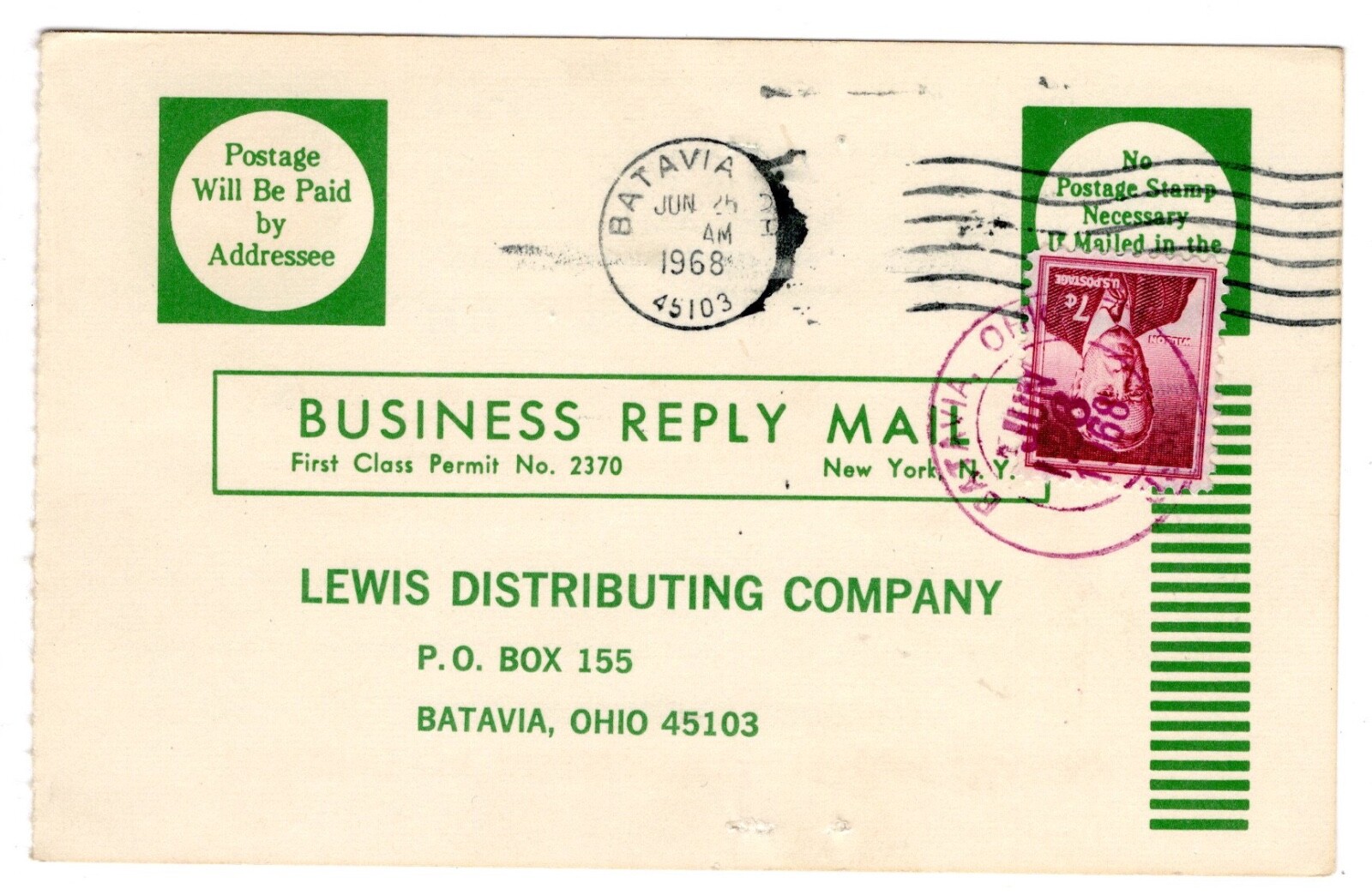 #1040 Liberty Solo on Business Reply Card Batavia OH 1968 | eBay