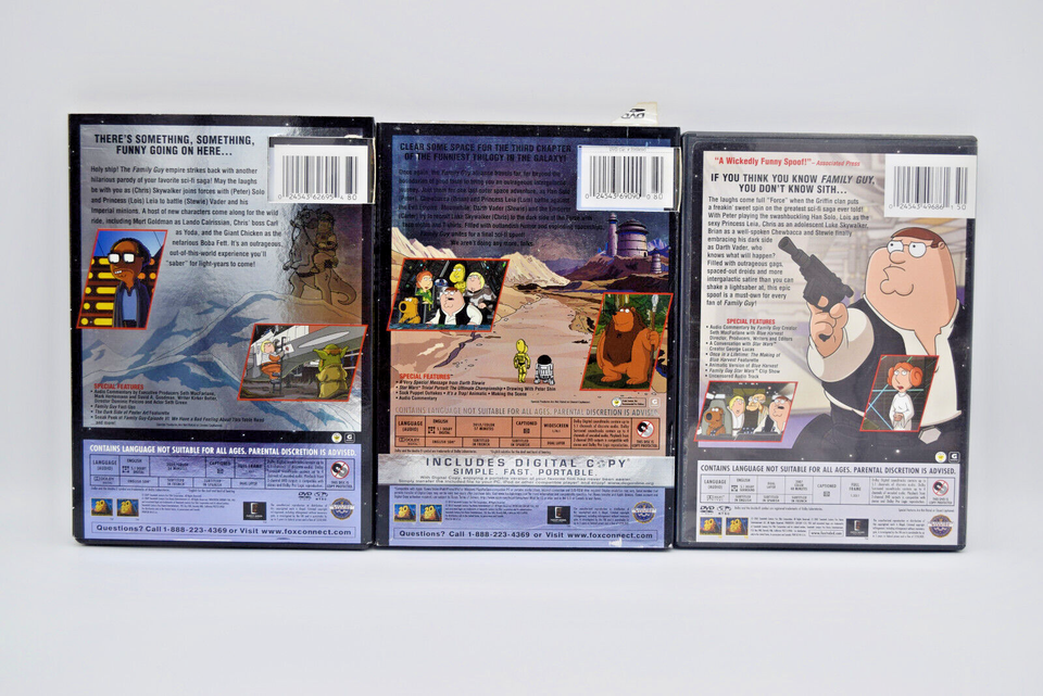 Lot of 3 Family Guy Star Wars DVDs Bue Harvest It's A Trap Something ...