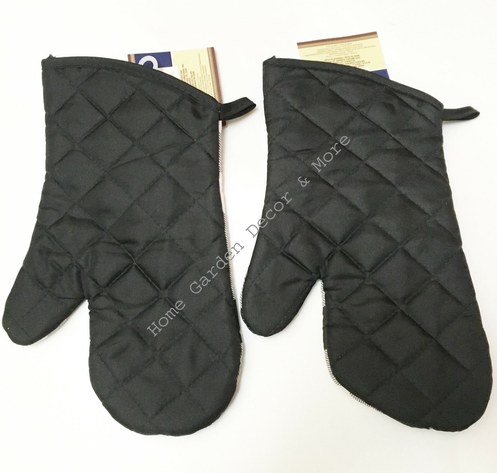 SET 2 Fabric Printed Kitchen Oven Mitts Mittens Gloves CHEF Black White ...