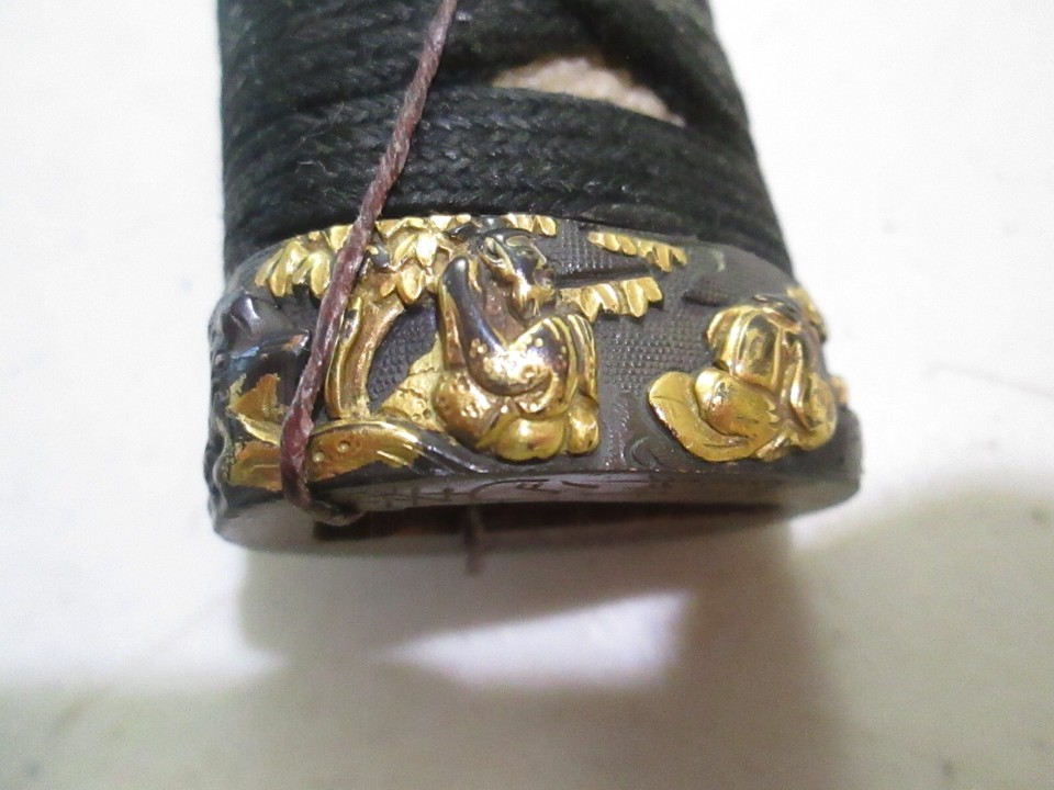 OLD JAPANESE HIGH QUALITY SAMURAI SWORD HANDLE MATCHING END CAPS SIGNED ...