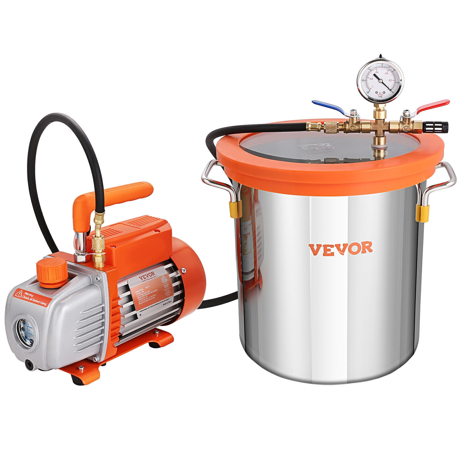 Vevor TW-1K 5 Gallon Stainless Steel Vacuum Chamber and 3.5 CFM Single ...