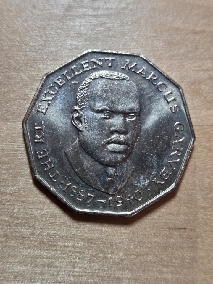 Jamaica 50-cents coin, 1987. KM# 65, copper-nickel. Marcus Garvey ...