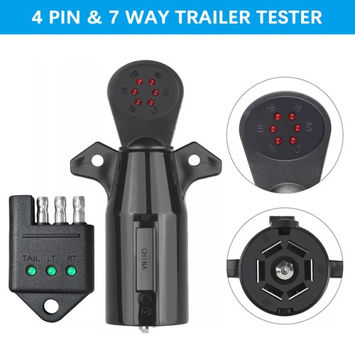 7 Way 4 Pin Flat Round RV Blade Trailer Wiring Tester Light Connector ...