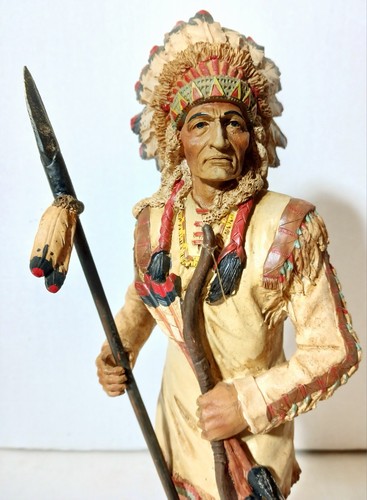 14.5" Native American INDIAN CHIEF w/Spear Bow Arrows Statue Resin vtg ...