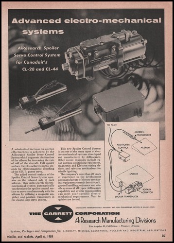 1959 AiResearch Spoiler Servo Control System For Canadair Cl-28 & CL-44 ...