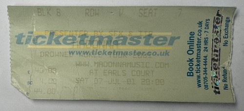 Madonna Ticket Original Drowned World Tour Earls Court London 7th July ...