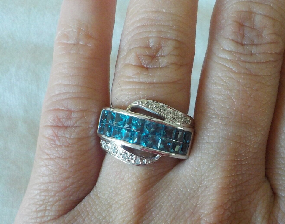 John C Rinker 14k White Gold London Topaz Diamond Ring - 6.17 gms, Sz 5 ...