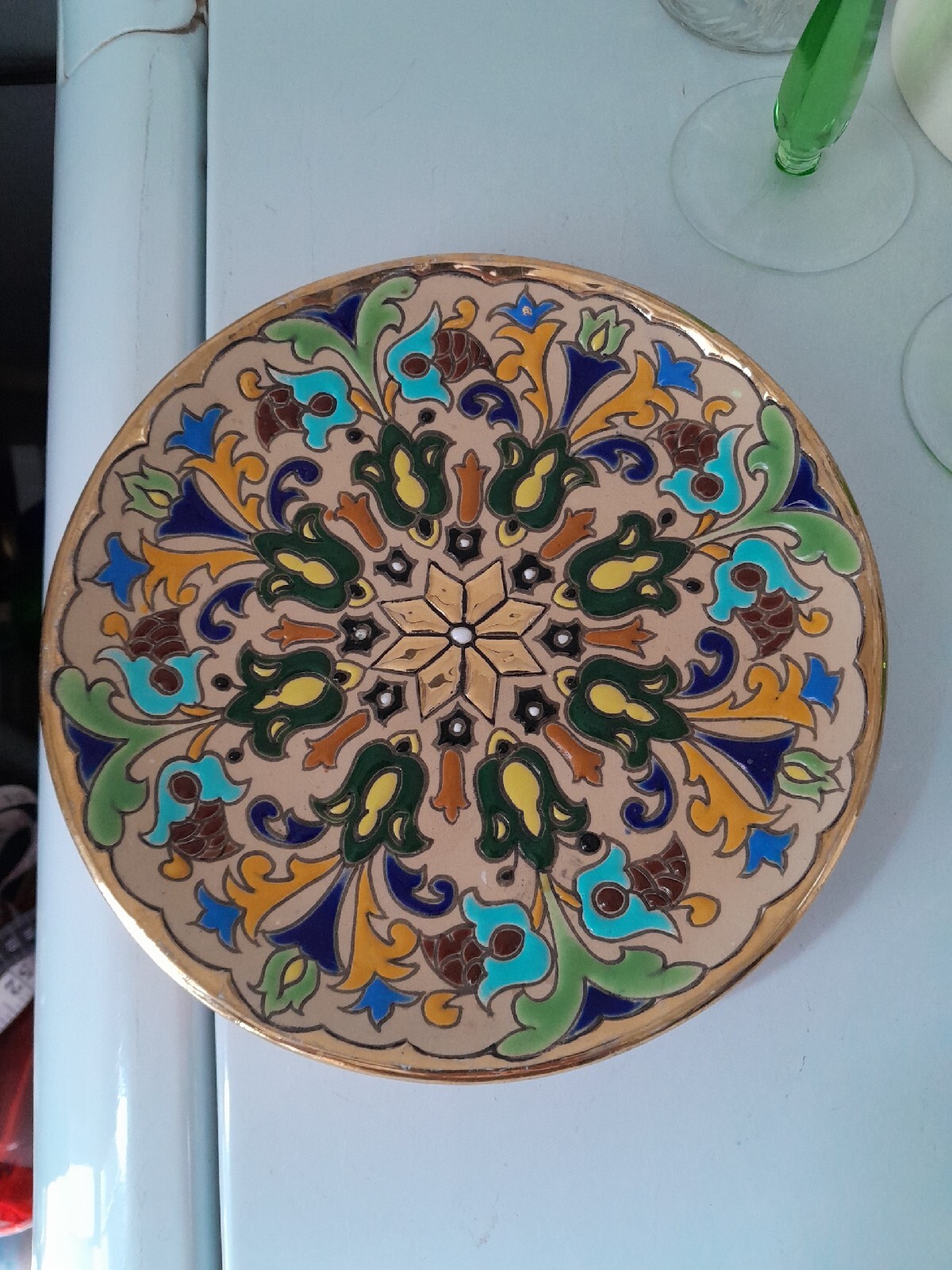 Vintage Ceramicas Sevilla Spanish Plate, Enameled 24k Gold Decorative ...