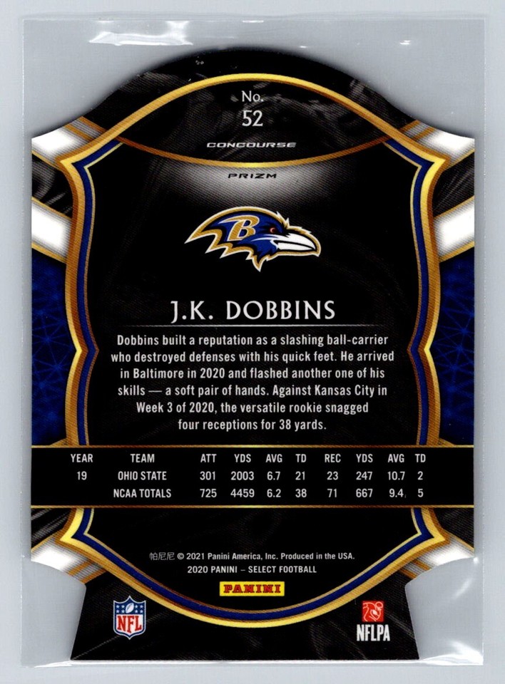 2020 Panini Select Maroon Prizm #52 J.K. Dobbins Rc Rookie Ravens A89 ...