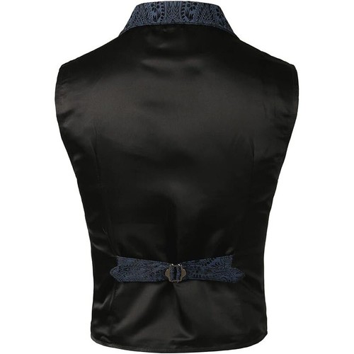 Men's Victorian Blue Brocade Waistcoat Vest Jacquard Tuxedo Suit Vest ...