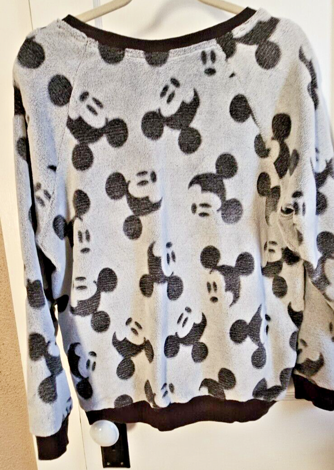 Disney Women Sz Large Mickey Mouse imprint head plush Grey black Top ...