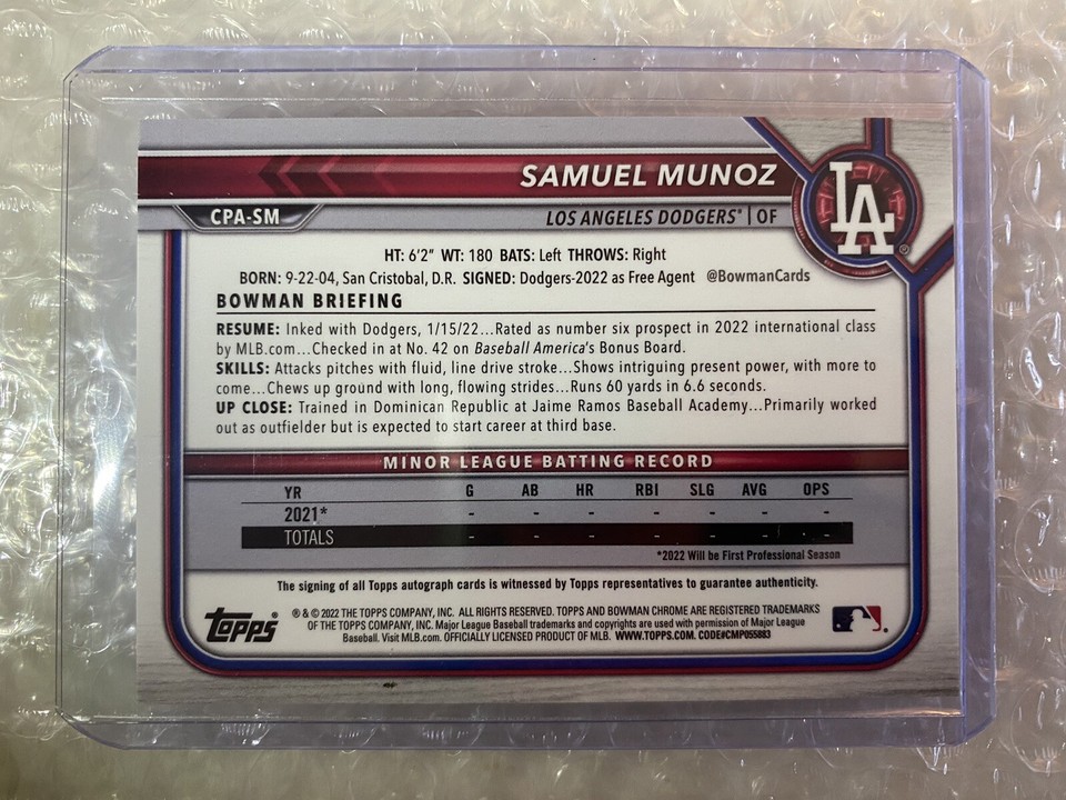 2022 Bowman Chrome Samuel Munoz Auto | eBay