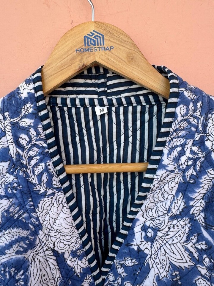 Indian Cotton Blue Jacket Floral Print Women's Clothing Quilted Jacket ...