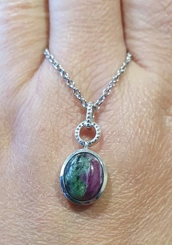 2.5ct Ruby Zoisite Platinum Overlay Sterling Silver Pendant And Chain ...