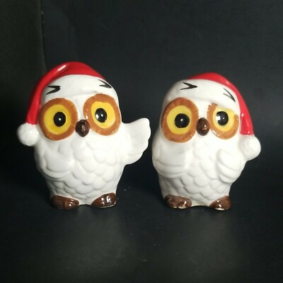 Norcrest Salt & Pepper Shakers Vtg White Owl Christmas Santa Sticker ...