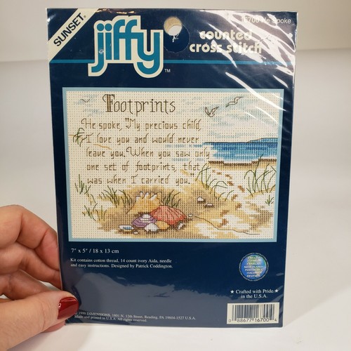 Vintage 1999 Jiffy Counted Cross Stitch Kit 16700 He Spoke Footprints ...