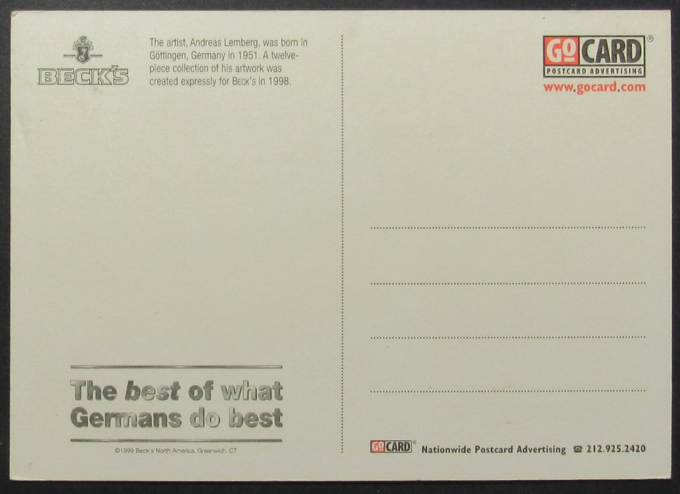 Beck's Beer Piano Player German Artist Andreas Lemberg VTG Ad Postcard ...