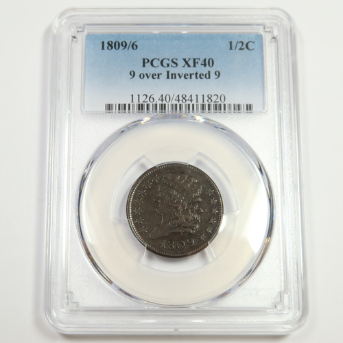 1809/6 PCGS XF40 - 9 over inverted 9 - Classic Head Half Cent 1/2c Coin ...