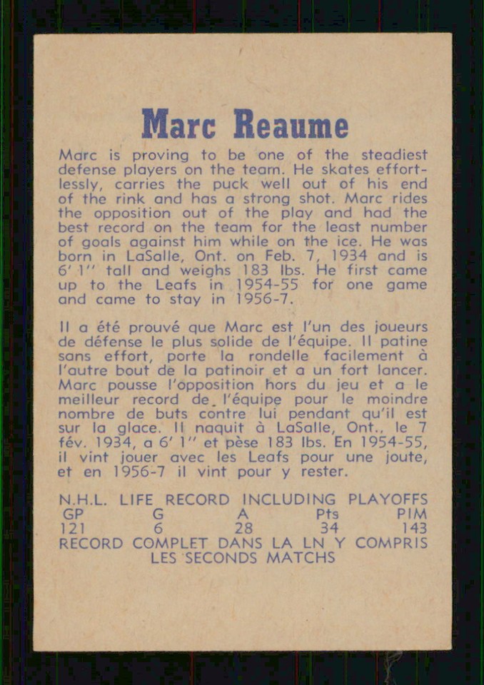 1957-58 PARKHURST # 12 MARC REAUME 20071 | eBay