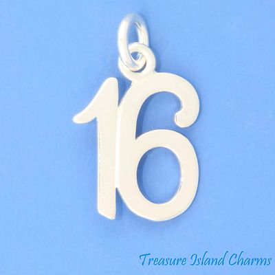 Number 16 16th Birthday Anniversary 925 Sterling Silver Charm Sweet ...