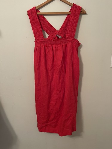 Everlane Dress The Smocked Linen Medium M Goji Berry Red Elastic ...