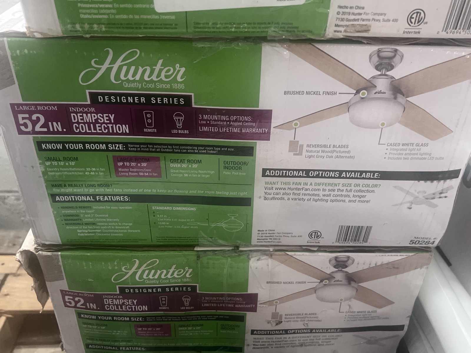 Hunter Dempsey 52 Inch Brushed Nickel Ceiling Fan with Light Kit Model ...