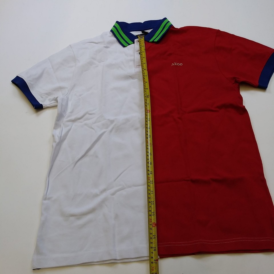 AKOO MENS COLLARED POLO SHIRT 100% Authentic White/Red NICE size LARGE ...