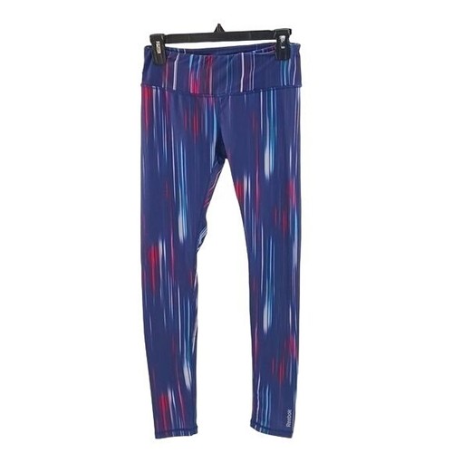 Reebok Leggings Blue Abstract Stripes Full Length Athletic Activewear ...